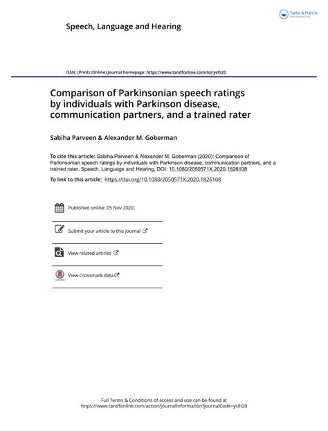 Pdf Comparison Of Parkinsonian Speech Ratings By Individuals With Parkinson Disease