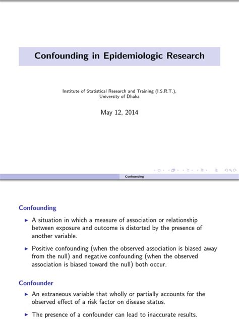 Confounding In Epidemiologic Research Institute Of Statistical Research And Training I S R T