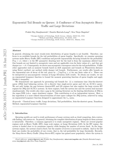 Pdf Exponential Tail Bounds On Queues A Confluence Of Non Asymptotic Heavy Traffic And Large