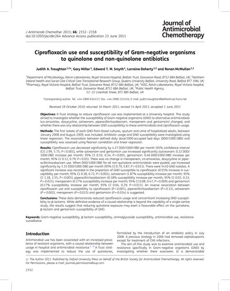 Pdf Ciprofloxacin Use And Susceptibility Of Gram Negative Organisms