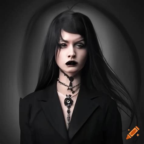 Serious Goth Girl In A Corporate Outfit