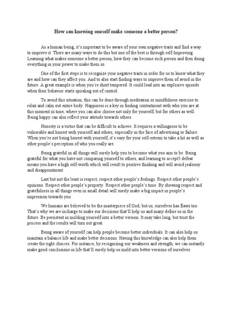 How Can Knowing Oneself Make Someone A Better Person Pdf Self Esteem Metaphysics Of Mind