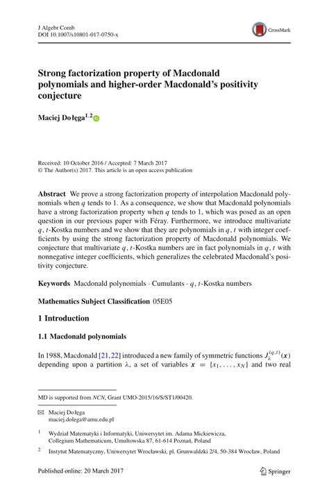 Pdf Strong Factorization Property Of Macdonald Polynomials And Higher