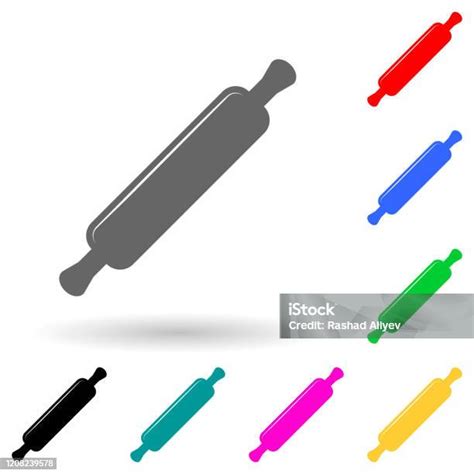 롤링 핀 멀티 컬러 스타일 아이콘입니다 Ui 및 Ux 웹 사이트 또는 모바일 응용 프로그램에 대한 간단한 문양 부엌 도구 아이콘의 평면 벡터 노랑에 대한 스톡 벡터 아트 및