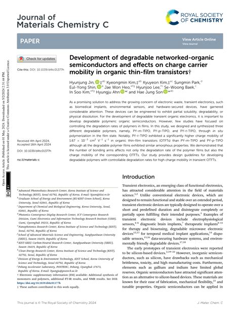 Pdf Development Of Degradable Networked Organic Semiconductors And Effects On Charge Carrier