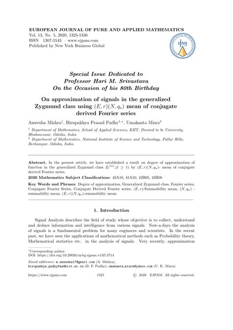 Pdf On Approximation Of Signals In The Generalized Zygmund Class Using E R N Qn Mean Of