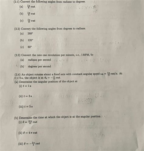 Solved Convert The Following Angles From Radians To Chegg