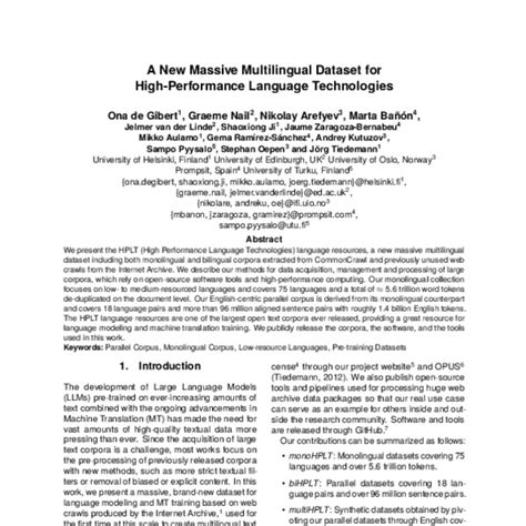 A New Massive Multilingual Dataset For High Performance Language