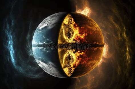 Collision Of Two Planets In Open Space Created With Generative Ai Technology Stock