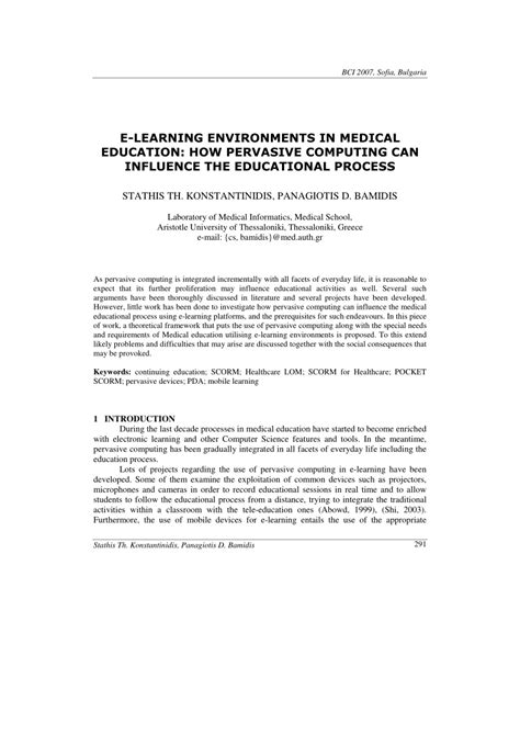 Pdf E Learning Environments In Medical Education How Pervasive Computing Can Influence The