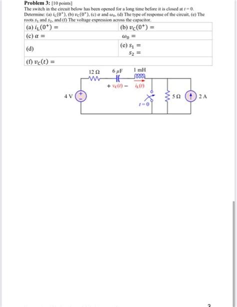 Solved Problem 3 10 Points The Switch In The Circuit