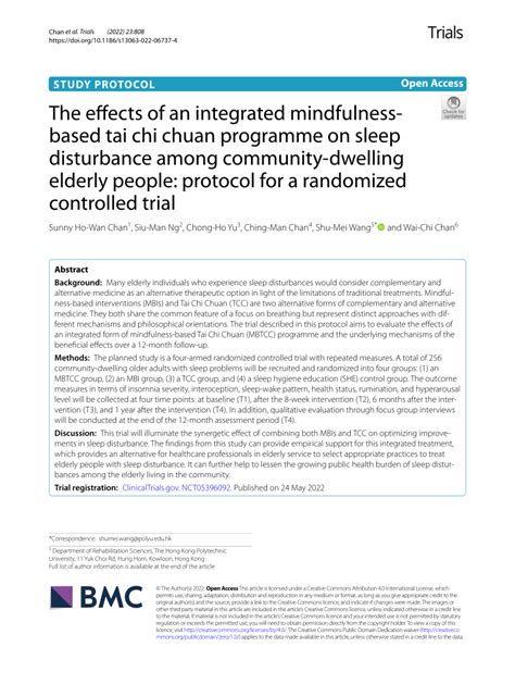 Pdf The Effects Of An Integrated Mindfulness Based Tai Chi Chuan Programme On Sleep
