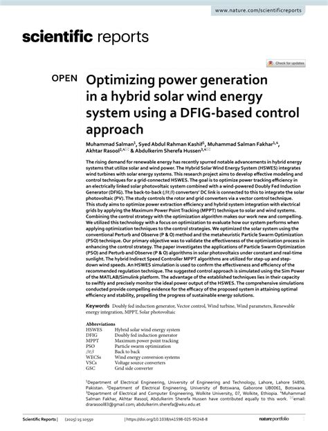Pdf Optimizing Power Generation In A Hybrid Solar Wind Energy System