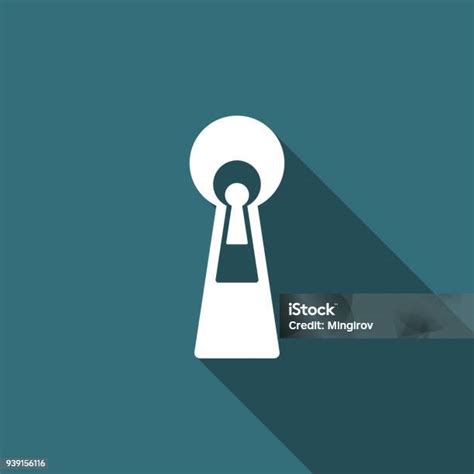 열쇠 구멍 아이콘 긴 그림자와 격리입니다 성공 솔루션 비즈니스 개념의 키입니다 열쇠 구멍 수수께끼 비밀 엿보는 안전 보안의 개념을 표현 한다 평면 디자인입니다 벡터 일러스트