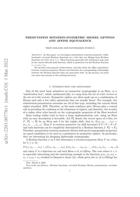 pdf permutation rotation symmetric sboxes liftings and affine