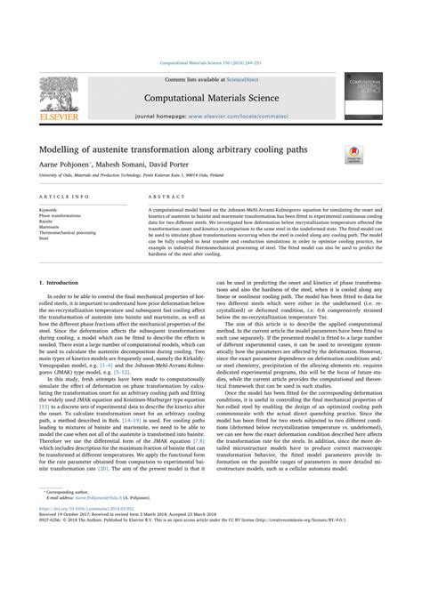 Pdf Modelling Of Austenite Transformation Along Arbitrary Cooling Paths