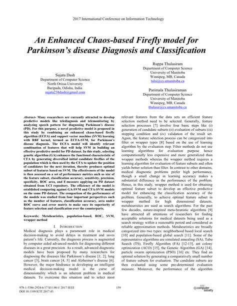 Pdf An Enhanced Chaos Based Firefly Model For Parkinsons Disease