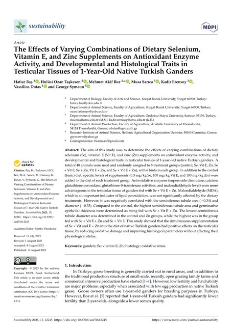Pdf The Effects Of Varying Combinations Of Dietary Selenium Vitamin E And Zinc Supplements