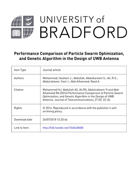 PDF Performance Comparison Of Particle Swarm Optimization And
