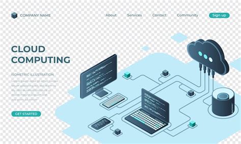 Premium Vector Cloud Computing Isometric Landing Page Cloud Storage Server Cloud Computing