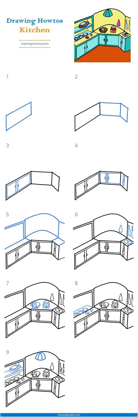 How To Draw A Kitchen Step By Step Easy Drawing Guides Drawing Howtos Easy Drawings