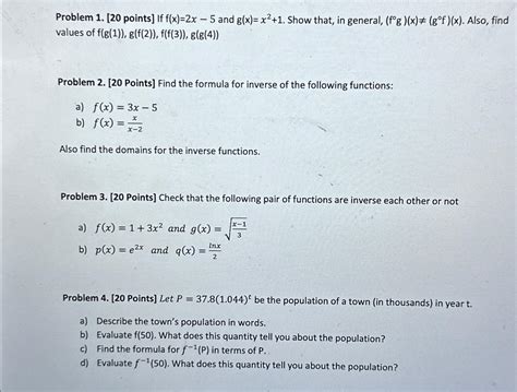 solved problem 1 [20 ﻿points] ﻿if f x 2x 5 ﻿and g x x2 1