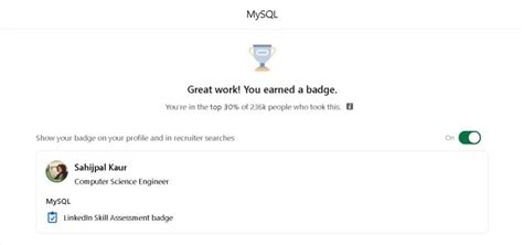 i just passed another linkedinskillassessment for mysql sah ij