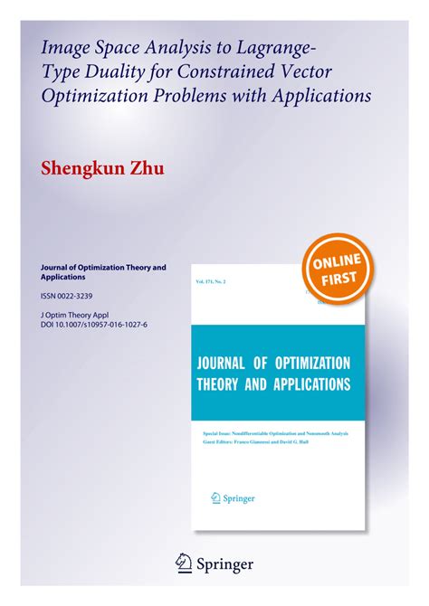 Pdf Image Space Analysis To Lagrange Type Duality For Constrained