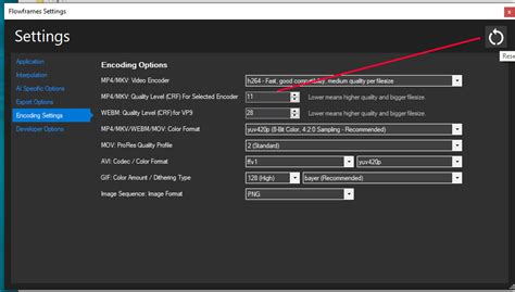 resetting the video encoder settings to default fails at mp4 quality