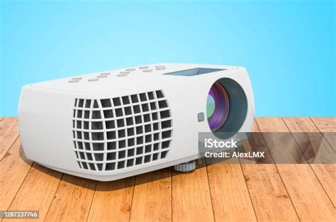 나무 판자에 프로젝터 3d 렌더링 프로젝션 장비에 대한 스톡 사진 및 기타 이미지 프로젝션 장비 목재 재료 책상 Istock