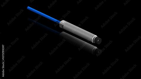 Technical Illustration Showing An Eddy Current Proximity Probe On A Black Background Stock