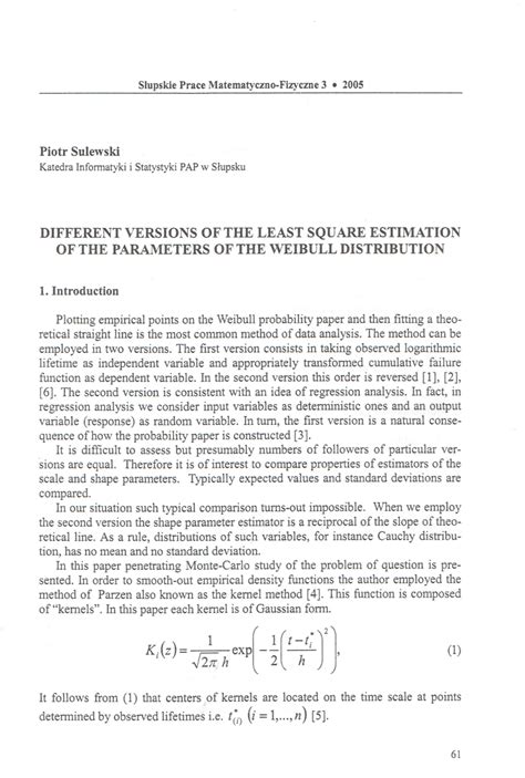 Pdf Different Versions Of The Least Square Estimation Of The