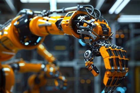Premium Photo Industrial Robot Arm Performing Intricate Assembly