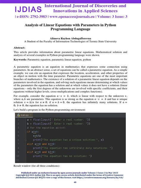 analysis of linear equations with parameters in python programming