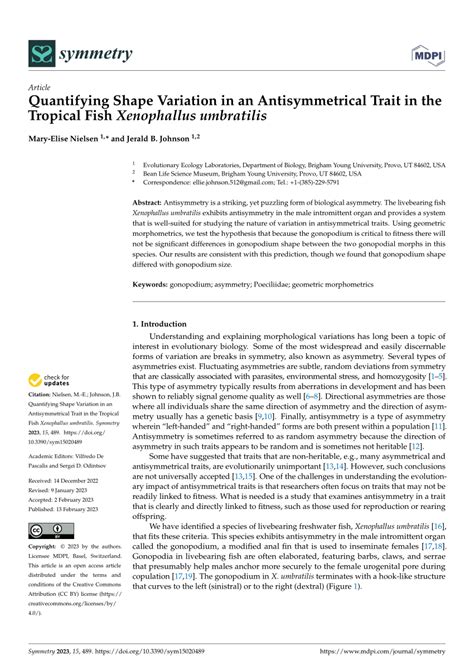 Pdf Quantifying Shape Variation In An Antisymmetrical Trait In The