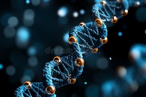 Close Up Of A Dna Double Helix With Glowing Atoms In A Dark Background