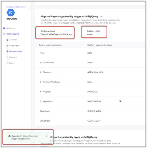 Bigquery Data Mapping Bigquery Objects To Pronto Objects Pronto Support