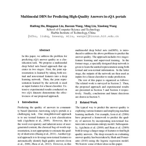 Multimodal Dbn For Predicting High Quality Answers In Cqa Portals Acl Anthology