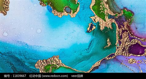 蓝紫色水墨金色液体纹理背景图片下载 红动中国