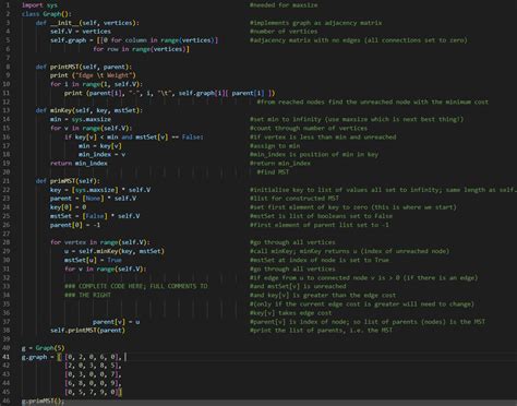 solved implement prim s algorithm standard using the code