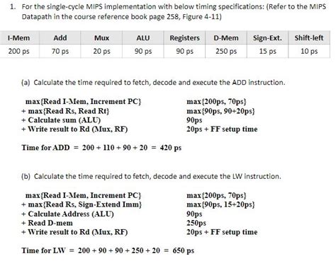 For The Single Cycle MIPS Implementation With Chegg Com