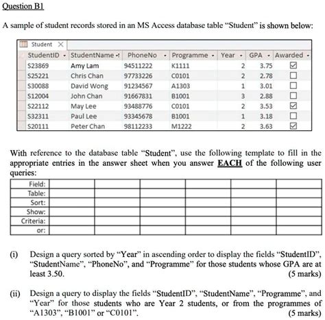 SOLVED Ouestion B1 A Sample Of Student Records Stored In An MS Access