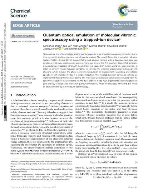 Pdf Quantum Optical Emulation Of Molecular Vibronic Spectroscopy Using A Trapped Ion Device