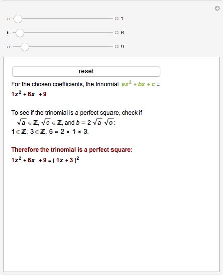 Identifying Trinomials That Are Perfect Squares Wolfram Demonstrations Project