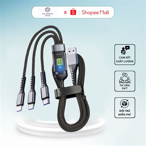 Cáp Sạc Nhanh Dây Sạc Tự Ngắt Bọc Dù 100w Tích Hợp 3 Cổng Micro Usb