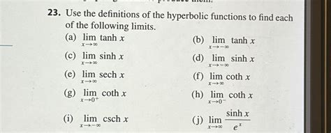 solved use the definitions of the hyperbolic functions to