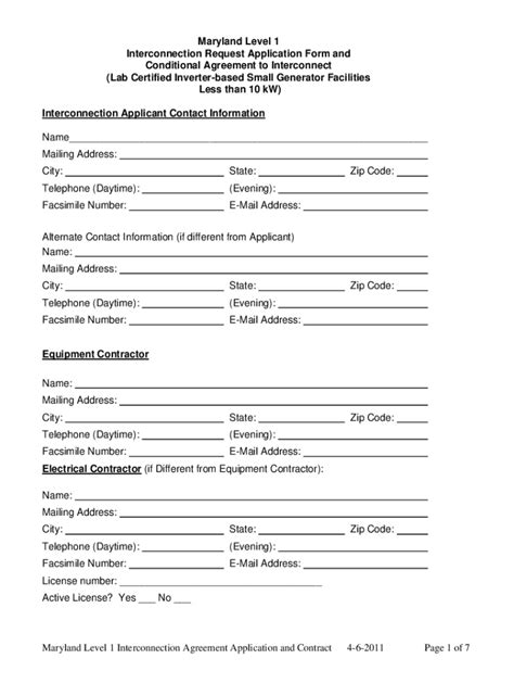 Fillable Online Md Level 1 Interconnection Application Form And Fax Email Print Pdffiller