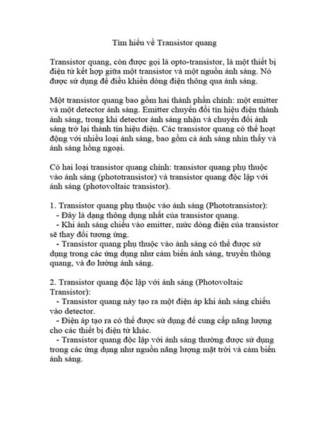 Tìm Hiểu Về Transistor Quang Pdf