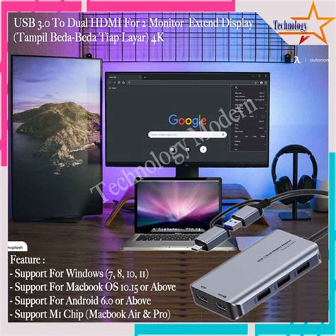 Jual USB 3 0 To Dual HDMI U 2 Monitor Extend Display Tampil Beda Beda 4K Jakarta Pusat