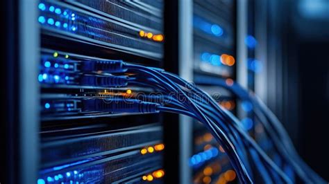Close Up View Of Network Cables Connected To Server Rack Tech Equipment Connected Tightly